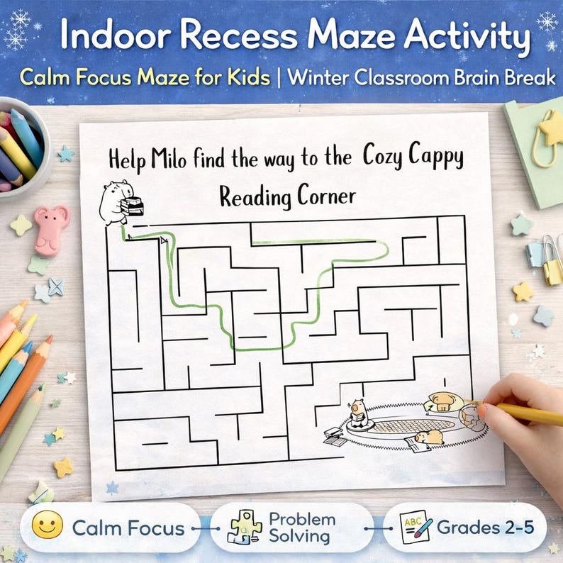 Indoor Recess Capybara Maze Activity | Calm Focus Maze for Kids ...