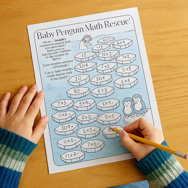 Baby Penguin Math Rescue – Winter Multiplication Worksheet | Ice Jump ...