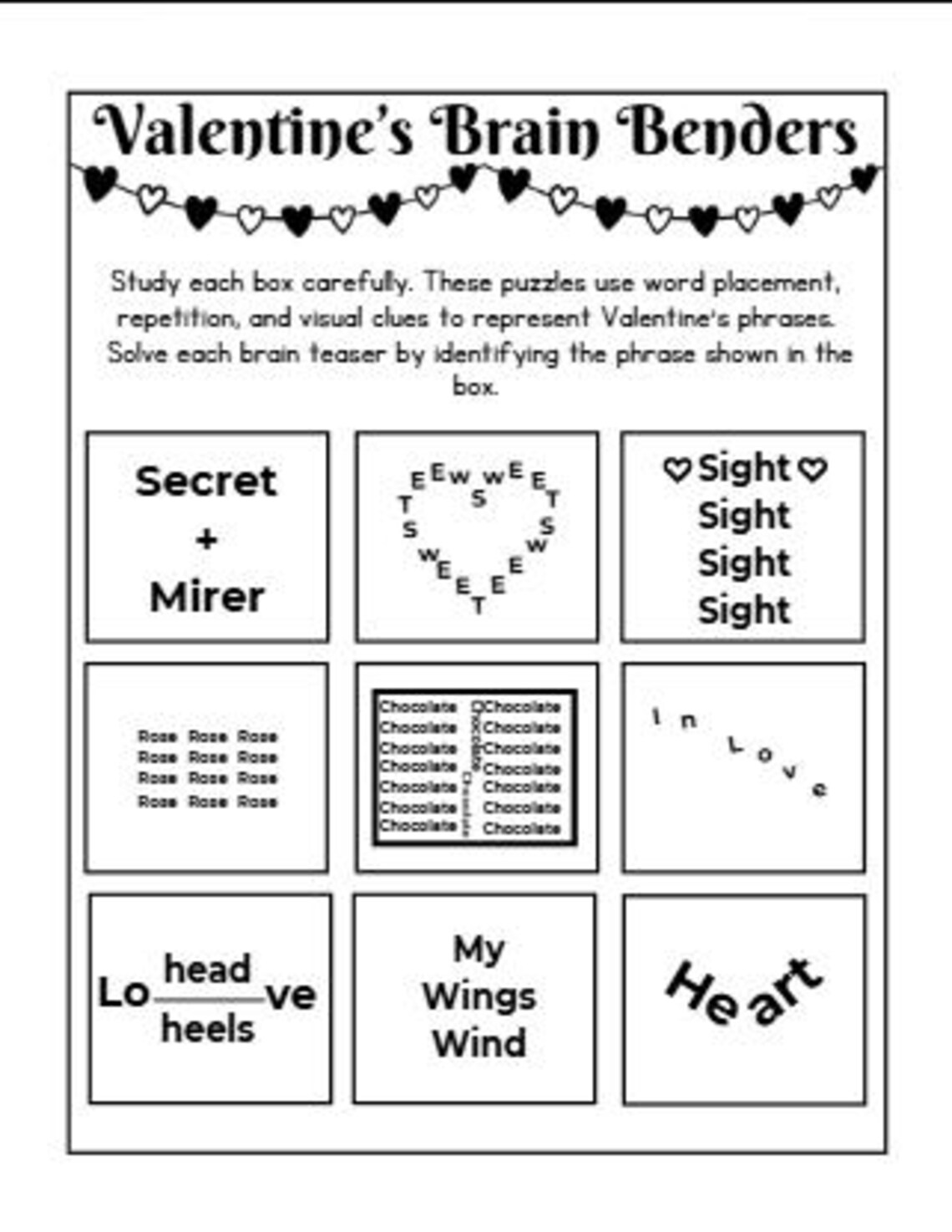 Valentine’s Brain Benders | Valentine Logic Puzzles for Kids ...