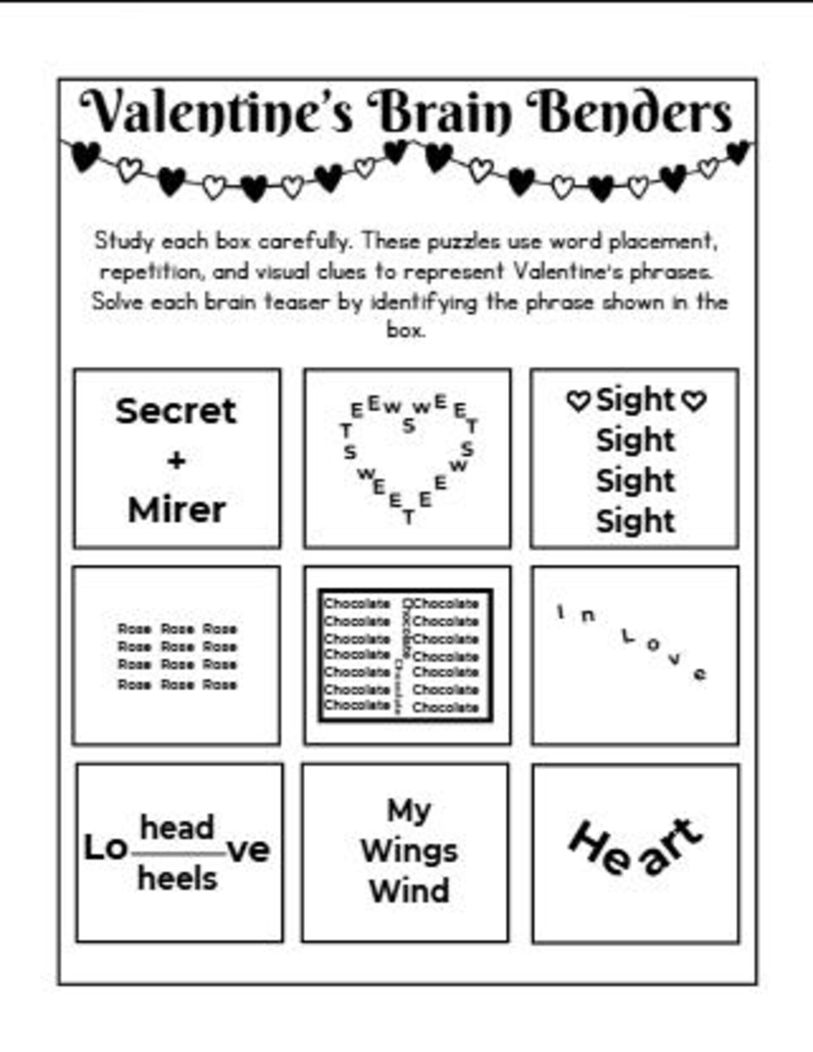 Valentine’s Brain Benders | Valentine Logic Puzzles for Kids ...
