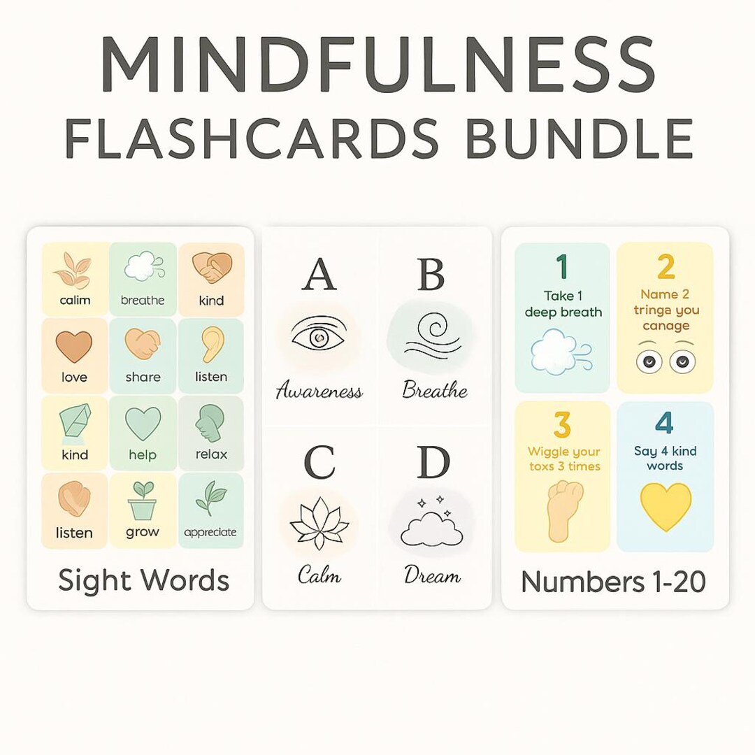 Mindfulness Flashcard Bundle: ABC, Numbers, Sight Words - Calm Learning ...