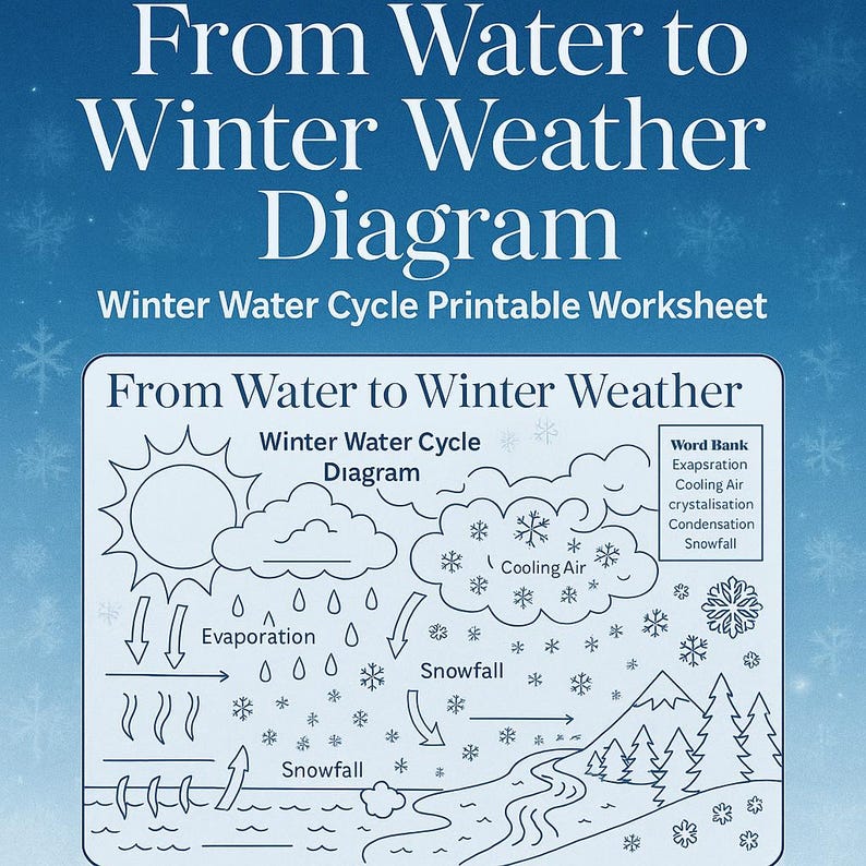 Winter Water Cycle Diagram – How Snow Forms Printable Worksheet - Etsy