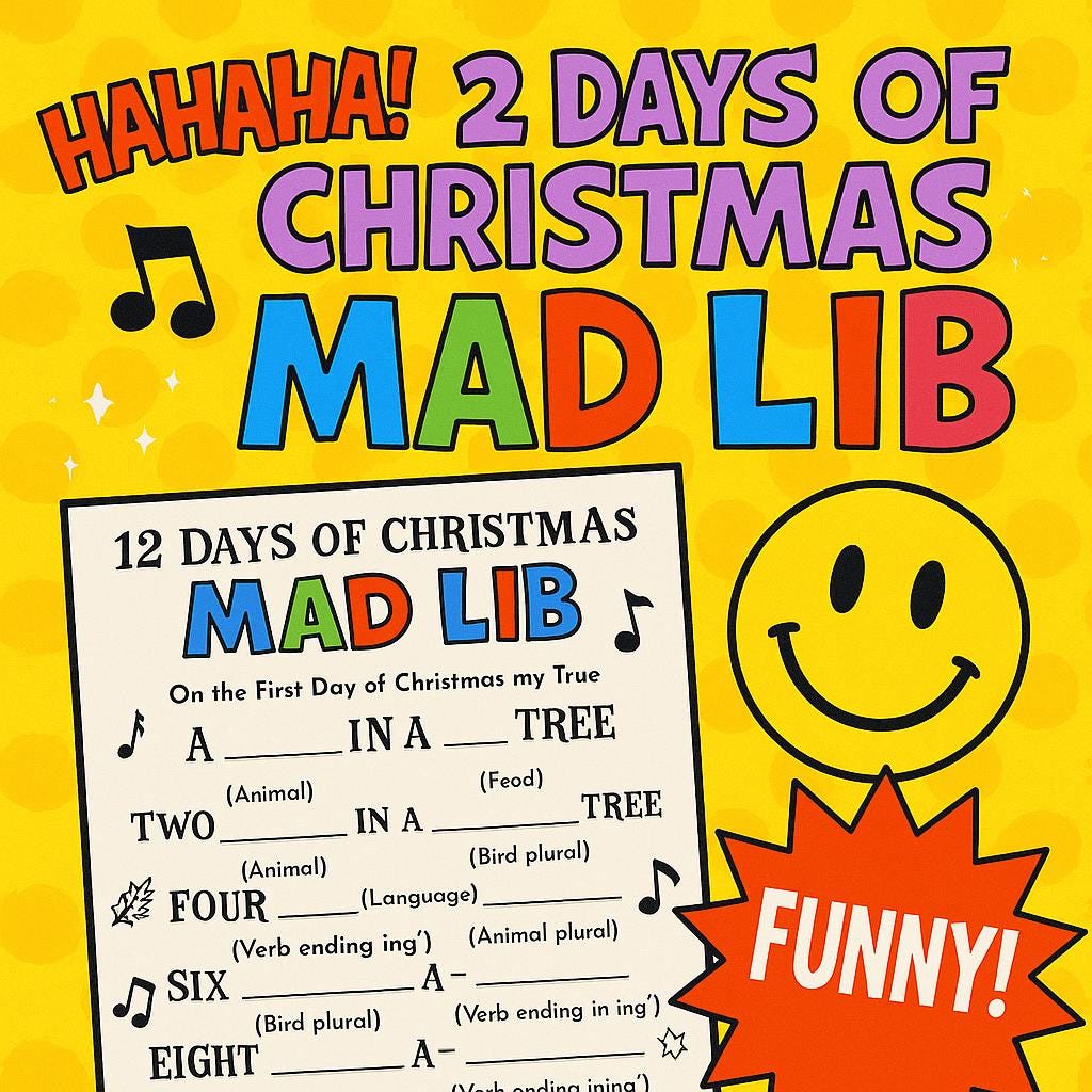 12 Days of Christmas Mad Lib | Funny Christmas Activity - Etsy