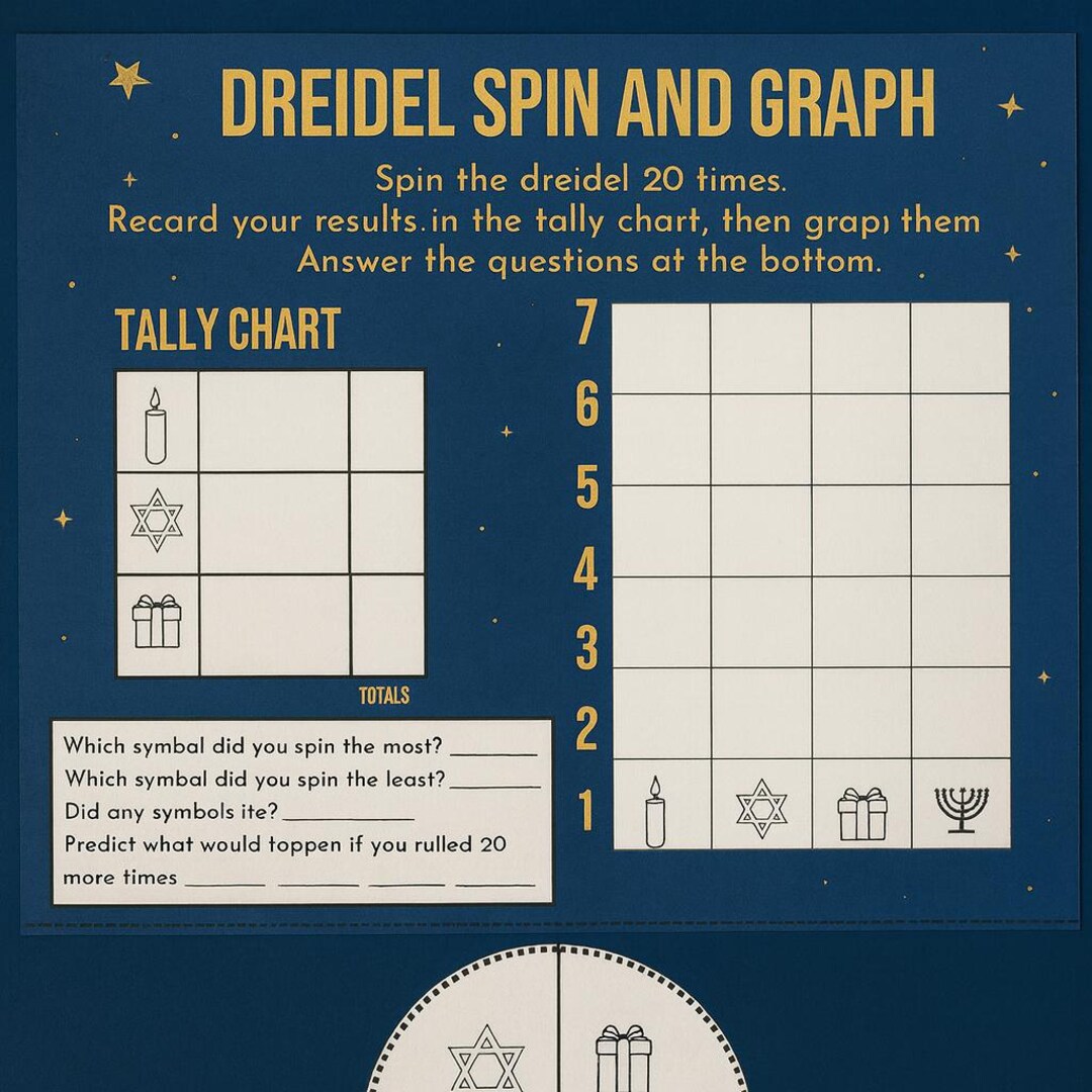 Dreidel Spin and Graph – Printable Hanukkah Math Activity - Etsy