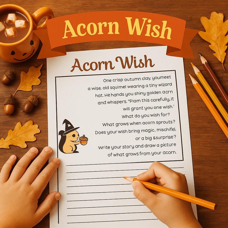 Acorn Wish Writing Prompt: Fall Story Activity Worksheet (PDF) - Etsy
