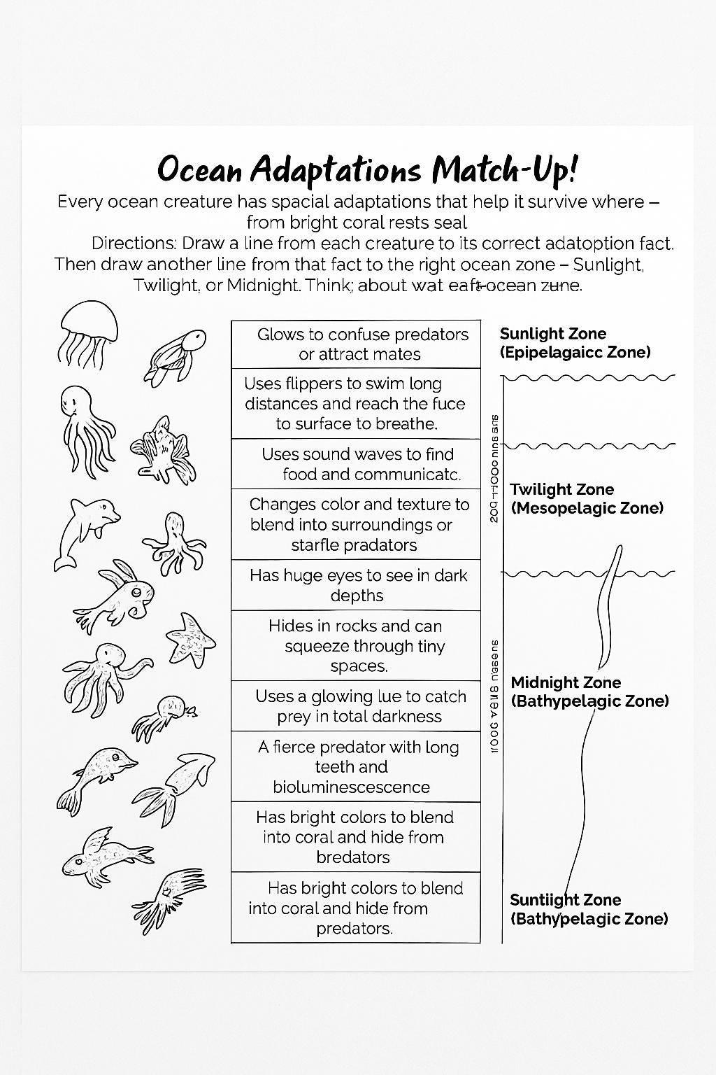 Ocean Adaptations Match-up – Ocean Zones Science & Reading Activity ...