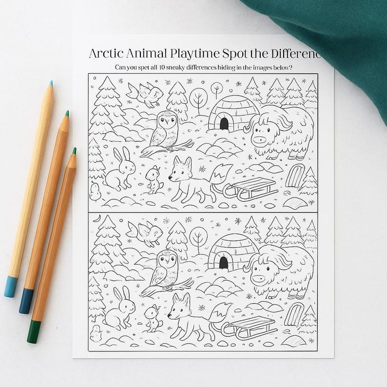 Arctic Animal Playtime Spot the Difference — Winter Worksheet for Kids ...