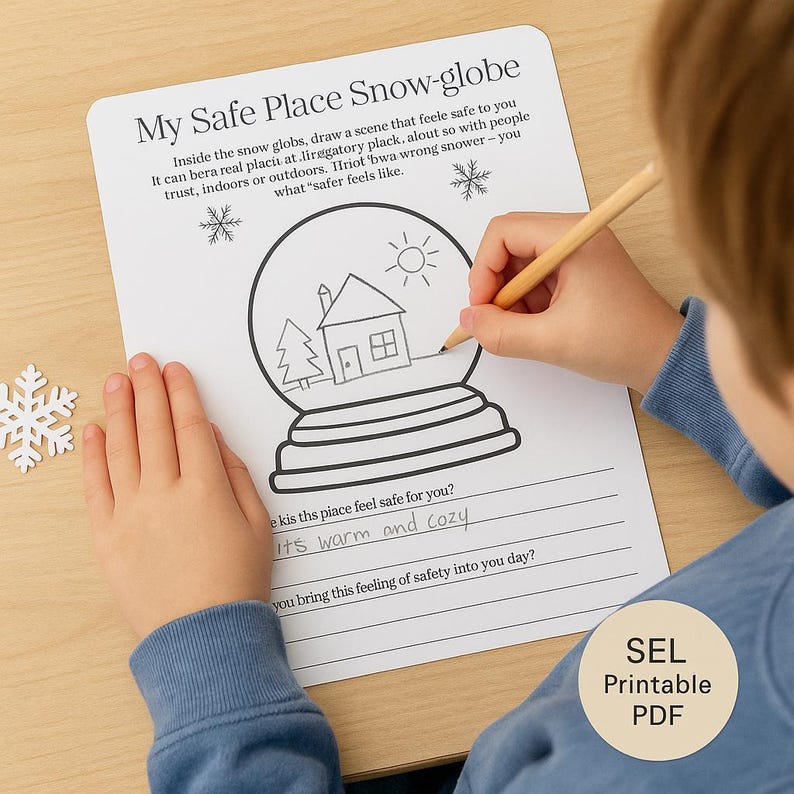 My Safe Place Snow-globe – Winter SEL Drawing & Reflection Worksheet ...