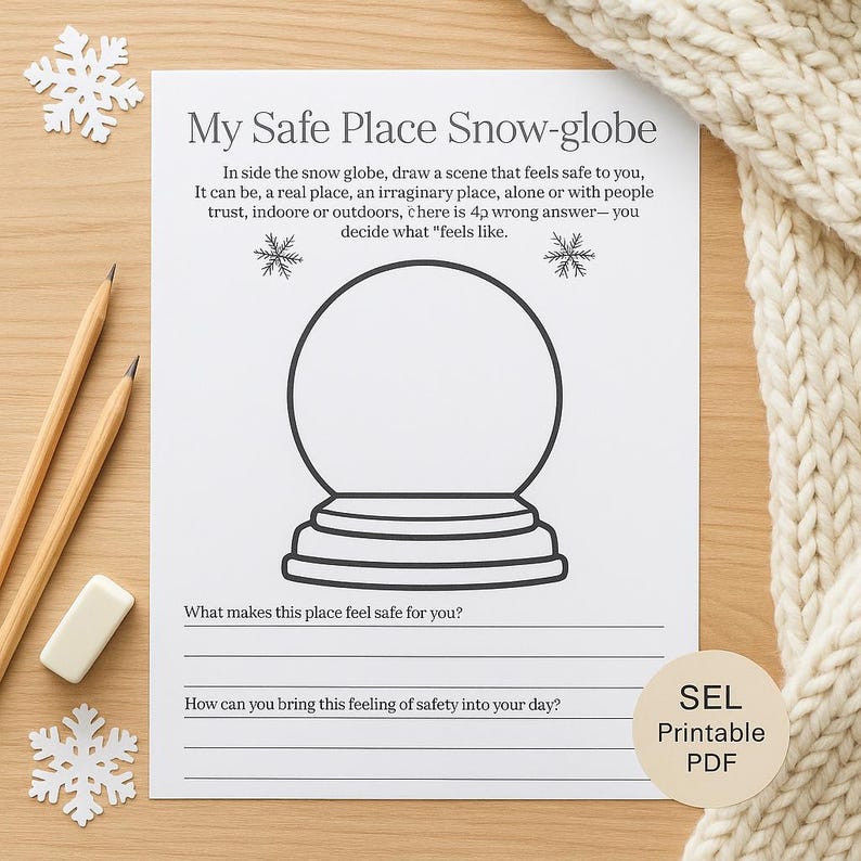My Safe Place Snow-globe – Winter SEL Drawing & Reflection Worksheet ...
