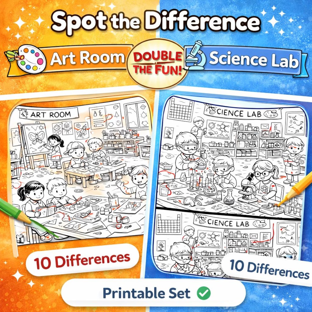 Spot the Difference Art Room & Science Lab | 2 Pack Printable | Find ...