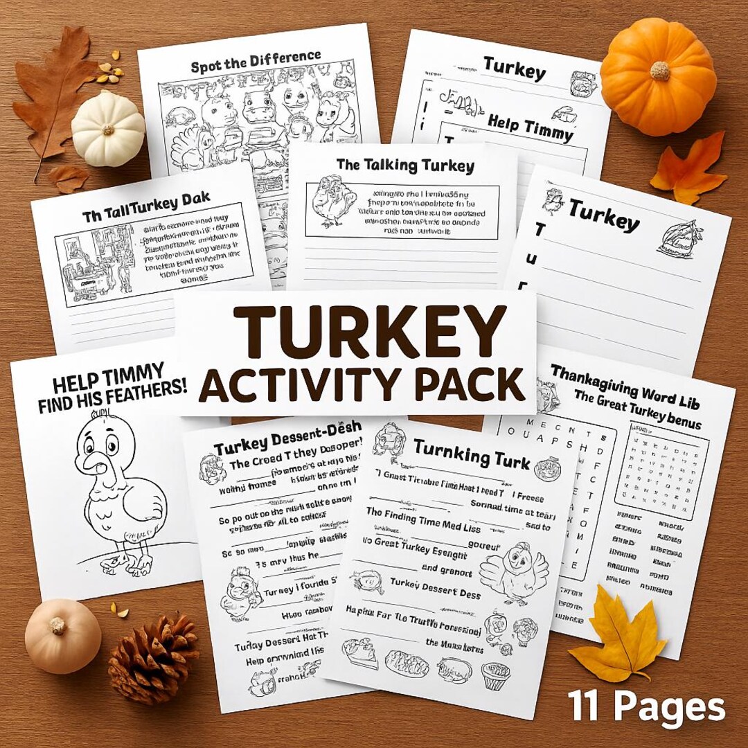 Thanksgiving Turkey Activity Pack for Kids | Printable Games (PDF) - Etsy