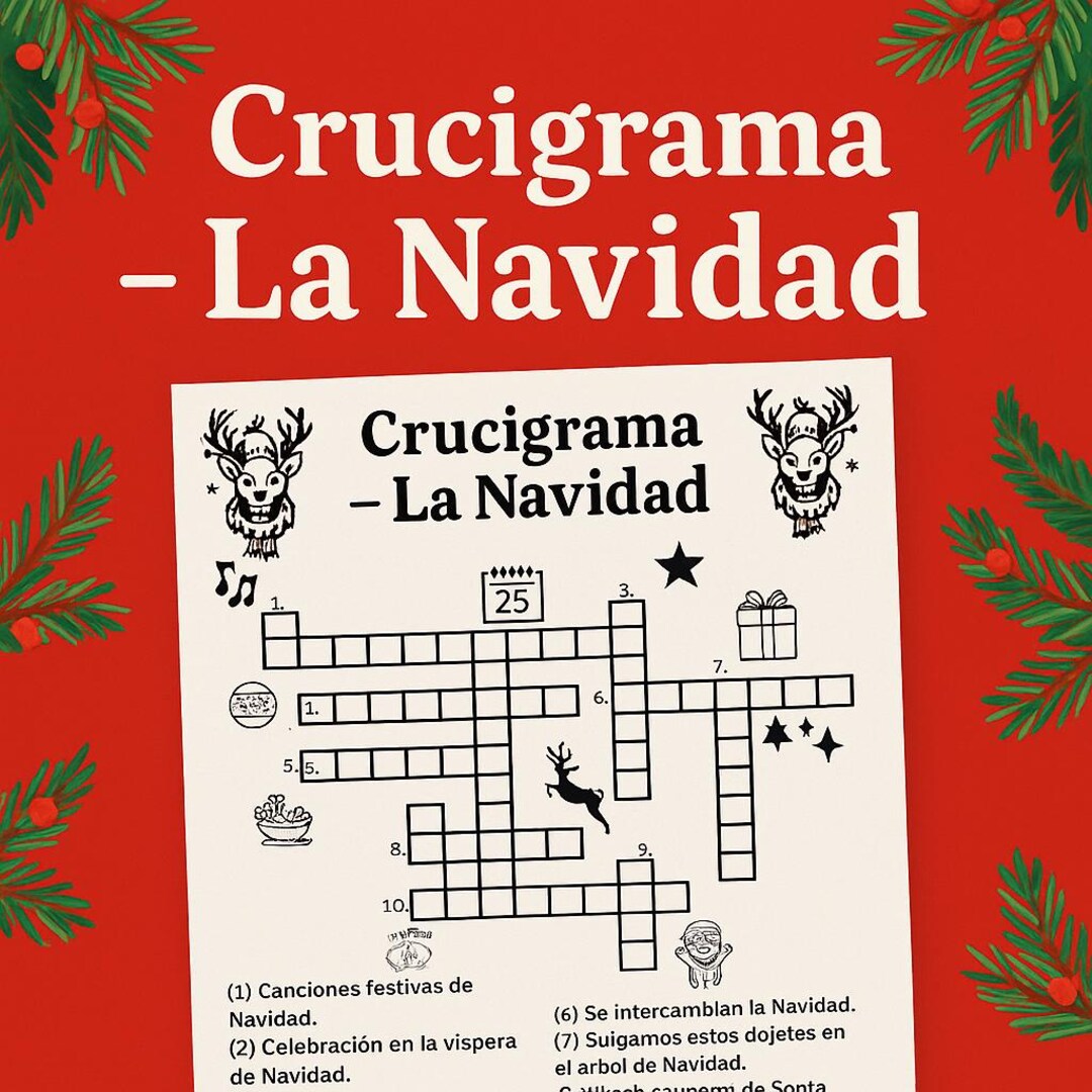 Spanish Christmas Crossword | Crucigrama De Navidad Printable - Etsy