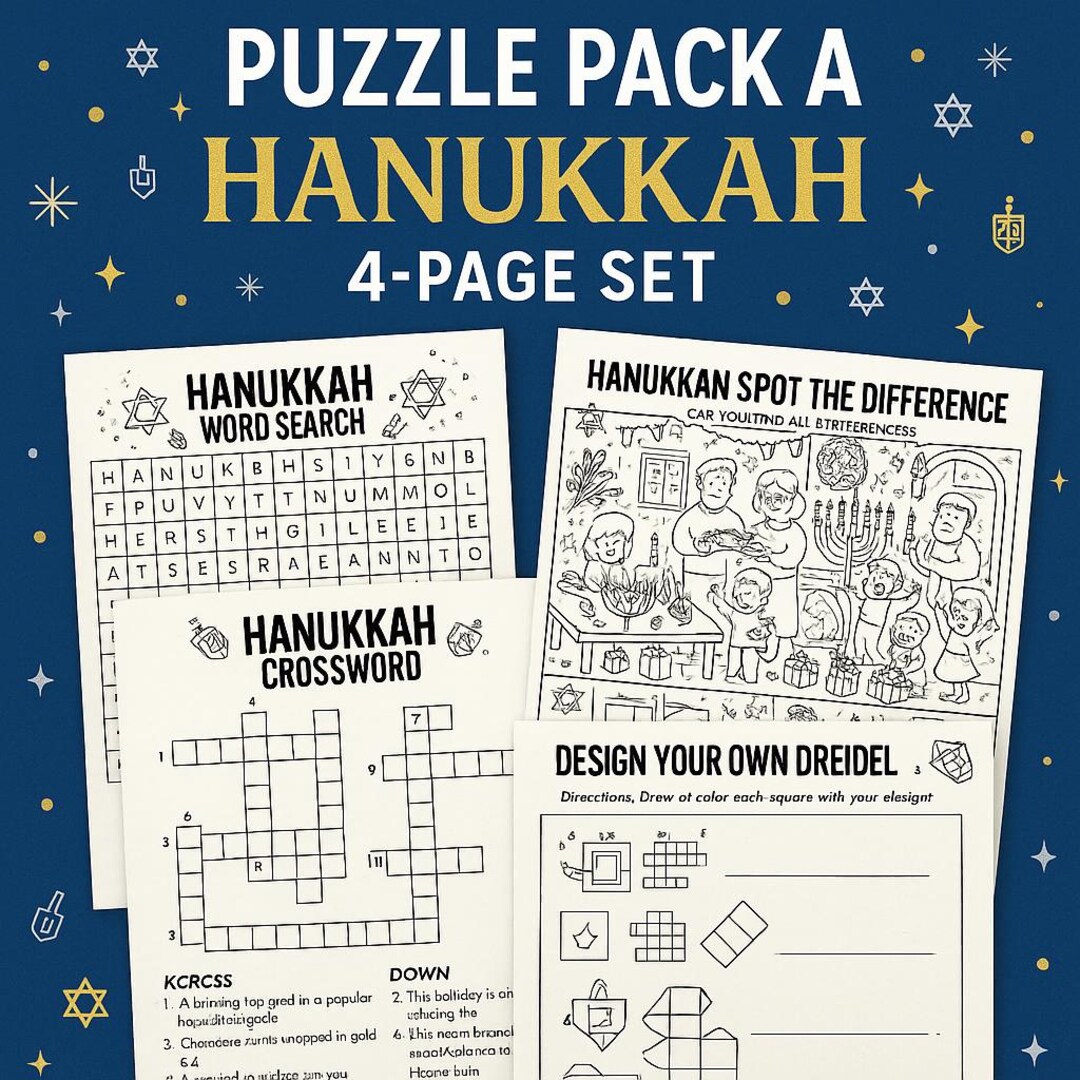 Hanukkah Puzzle 4 Pack | Kids Hanukkah Activities | Jewish Holiday ...
