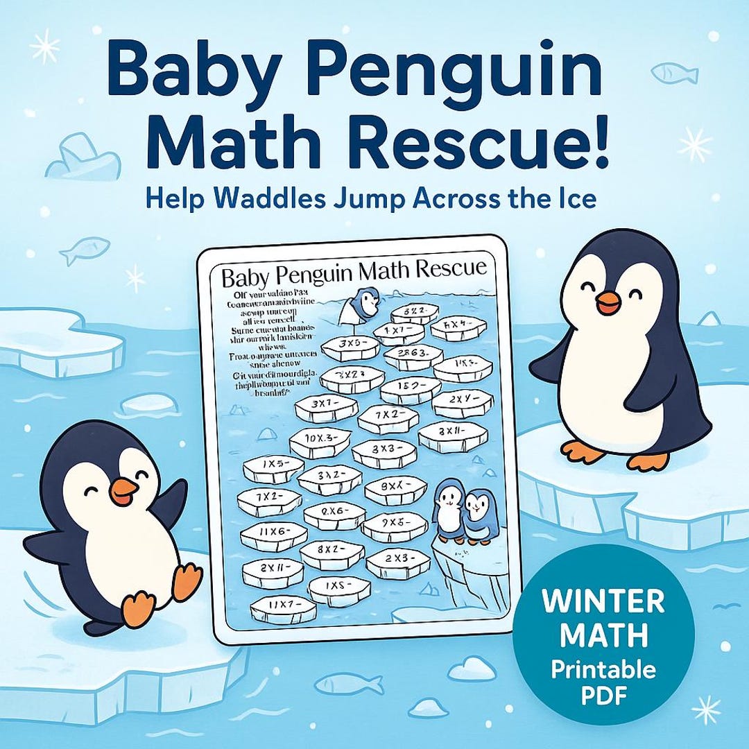 Baby Penguin Math Rescue – Winter Multiplication Worksheet | Ice Jump ...