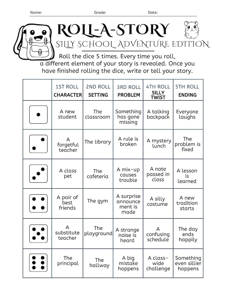 Roll a Story Silly School Adventure | Creative Writing Dice Game ...