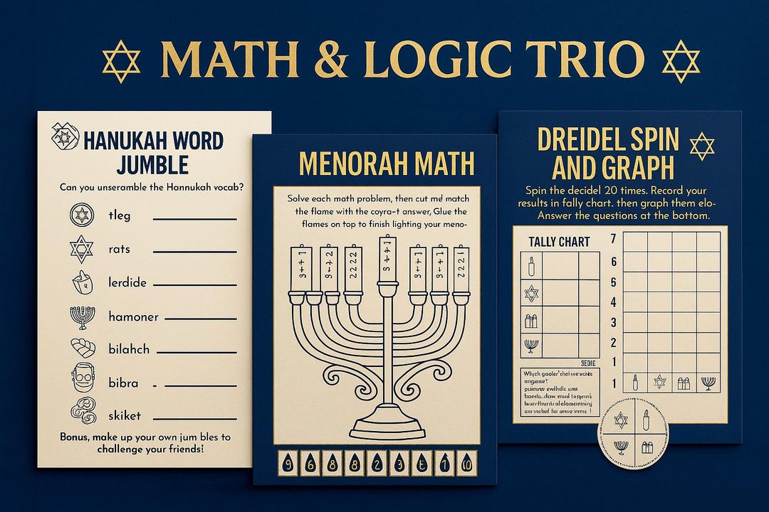 Hanukkah Math and Logic Trio | Classroom Worksheets - Etsy