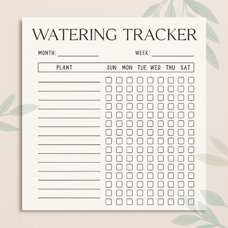 Watering Tracker Printable | Plant Watering Log | Houseplant Care Sheet ...