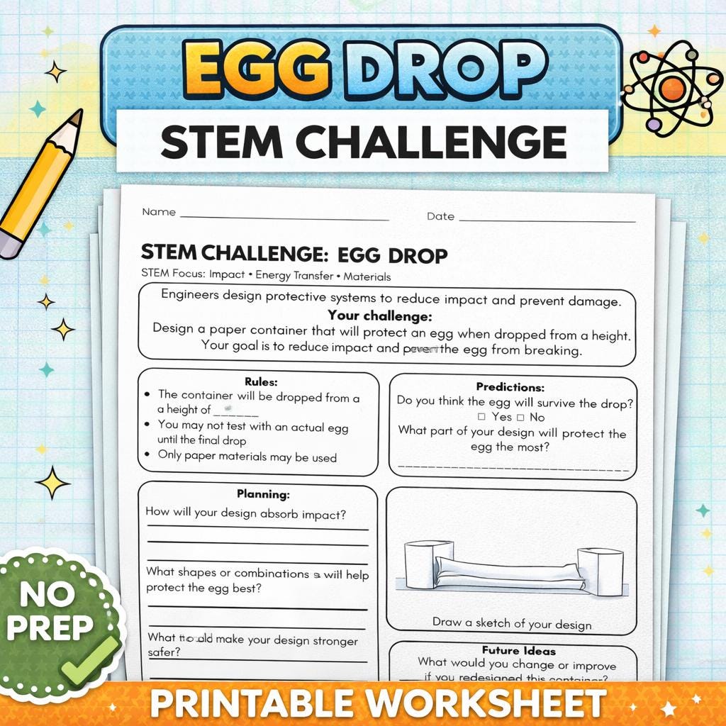 Egg Drop STEM Challenge Printable | Paper Engineering Activity | Impact ...
