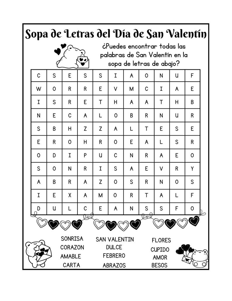 Sopa De Letras Del Día De San Valentín En Español | Valentine’s Day ...