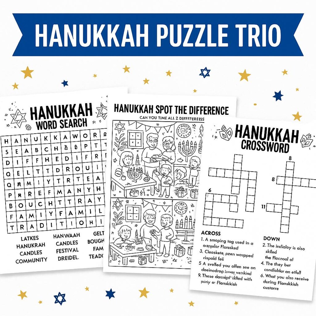 Hanukkah Activity Pack | Puzzle Trio | Word Search, Spot the Difference ...