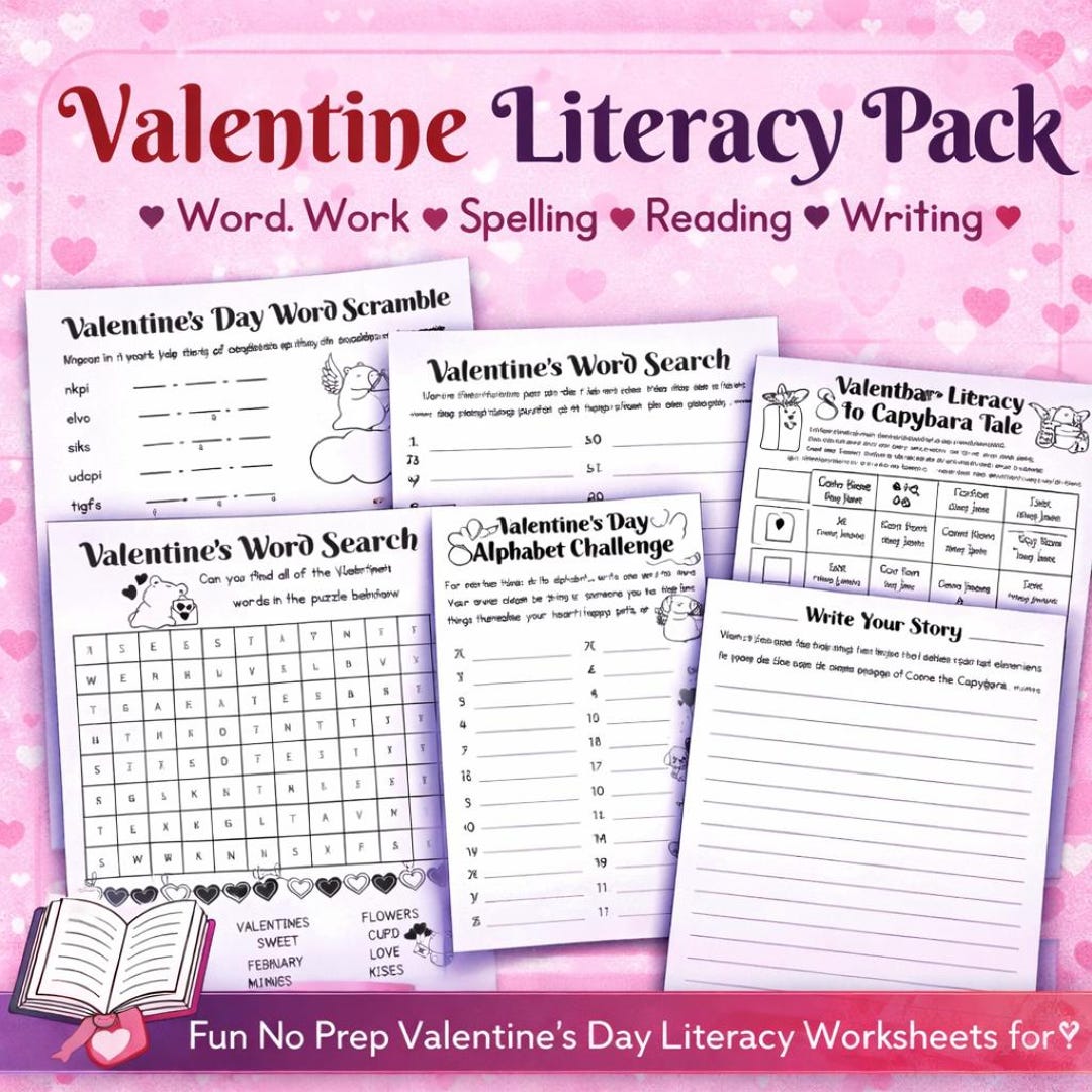 Valentine Literacy Activities Pack |word Work Worksheets | Reading ...