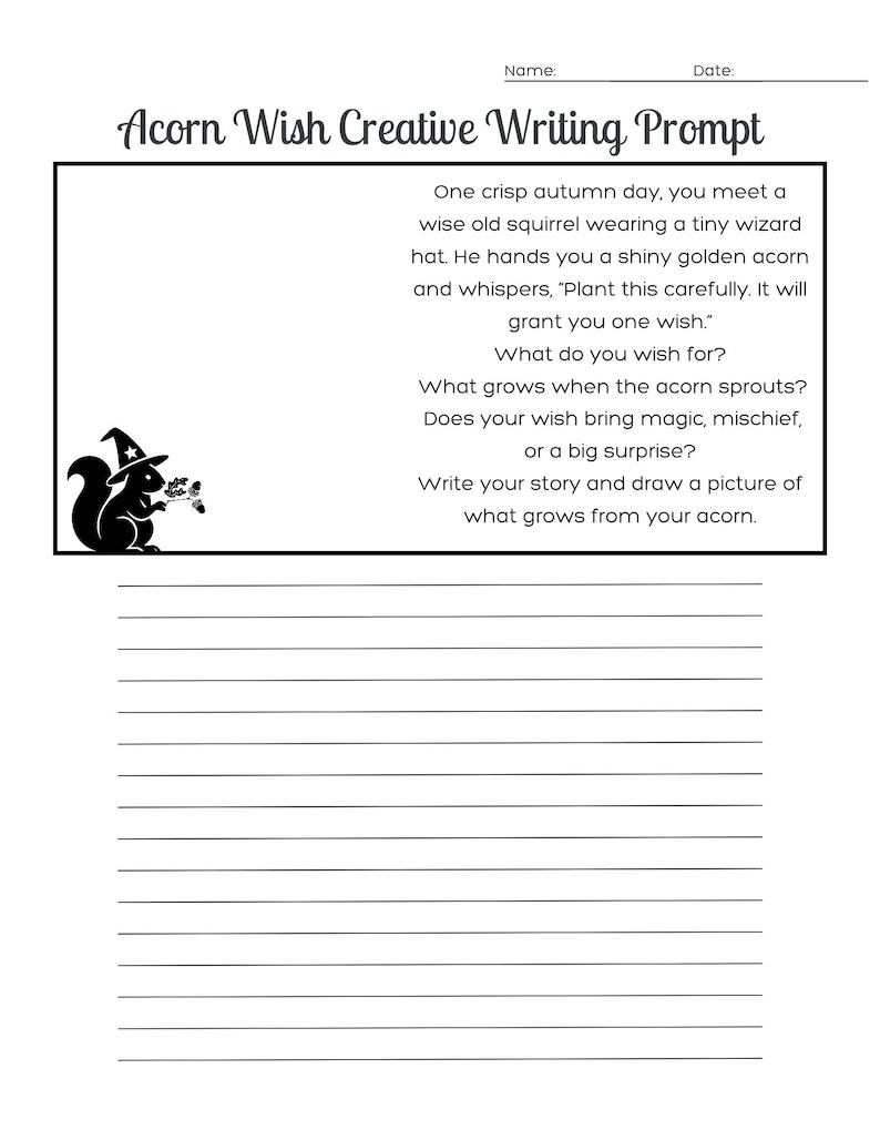 Acorn Wish Writing Prompt: Fall Story Activity Worksheet (PDF) - Etsy
