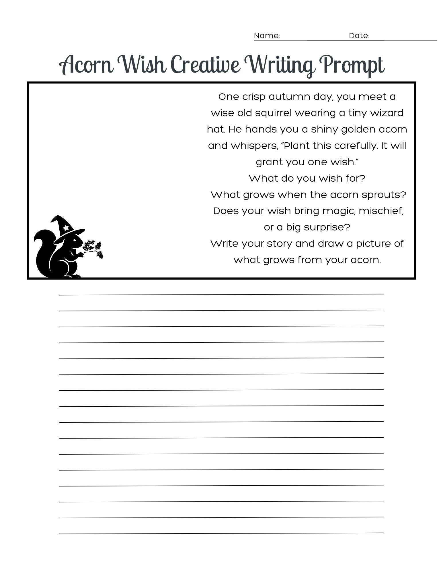 Acorn Wish Writing Prompt: Fall Story Activity Worksheet (PDF) - Etsy
