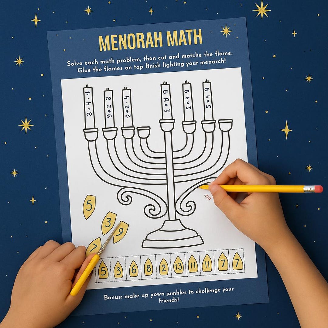 Menorah Math – Printable Hanukkah Math Activity | Cut & Match Craft - Etsy