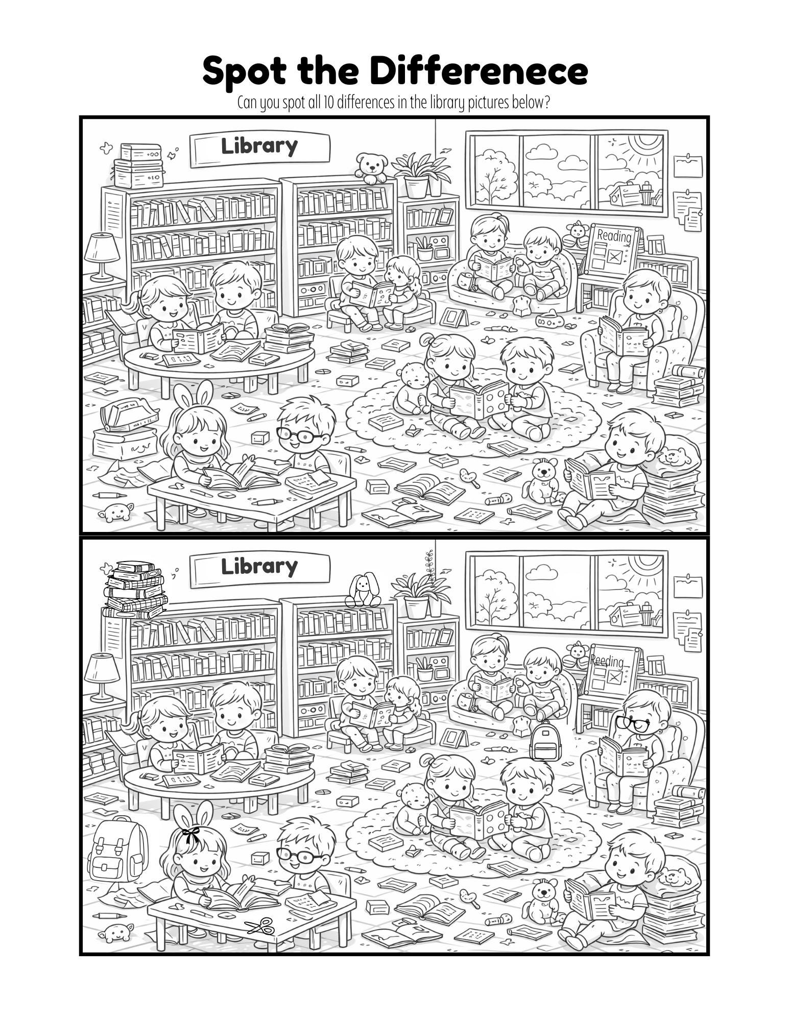 Spot the Difference School Scenes 4 Pack | Classroom, Library ...
