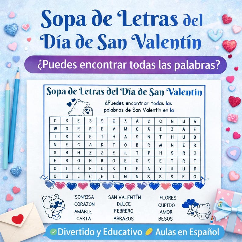 Sopa De Letras Del Día De San Valentín En Español | Valentine’s Day ...