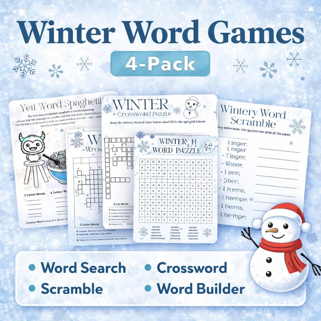 Winter Word Games 4-pack | Word Search, Crossword, Scramble & Word ...