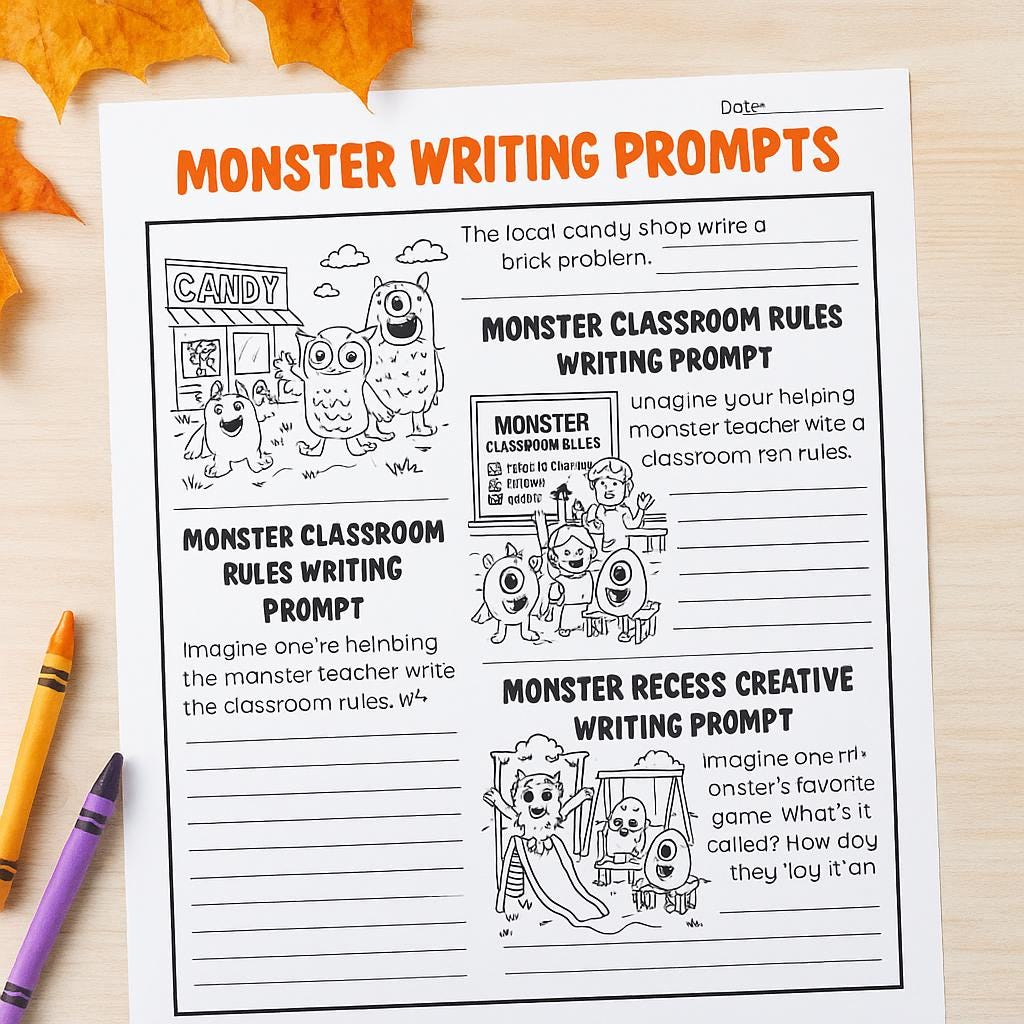 Monster Writing Prompts | Halloween Creative Writing Pack for Kids - Etsy