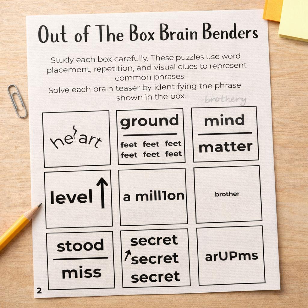 Think Outside the Box Brain Teaser Printable | Visual Logic & Rebus ...
