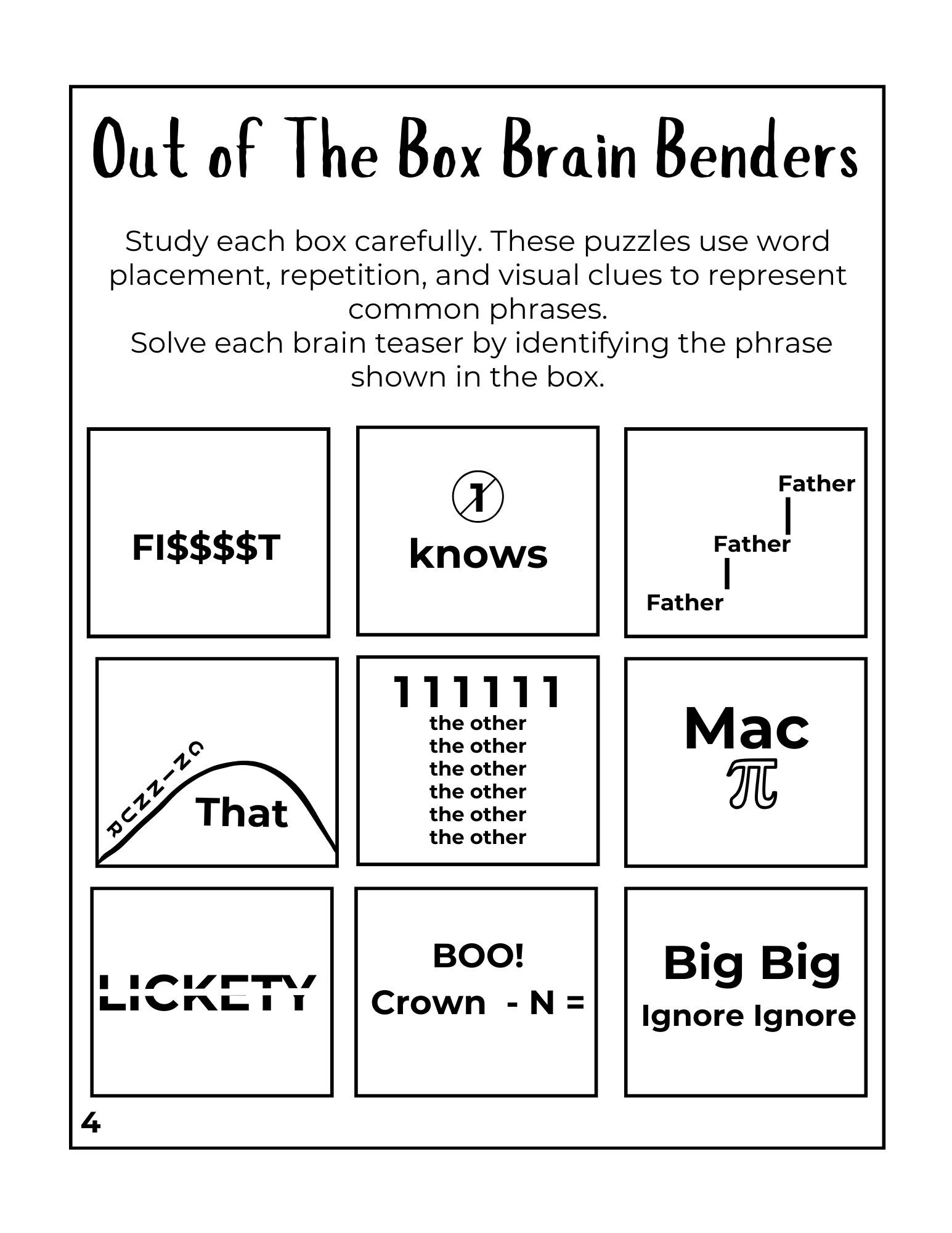 Lateral Thinking Brain Teaser Printable | Visual Wordplay & Idiom ...