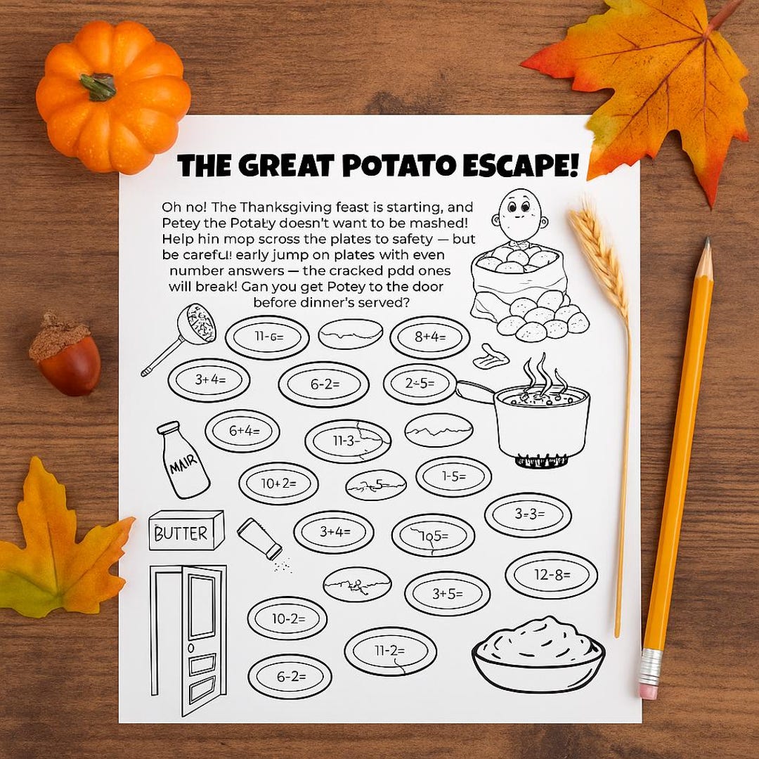 Thanksgiving Math Worksheet | Addition & Subtraction Game (PDF) - Etsy