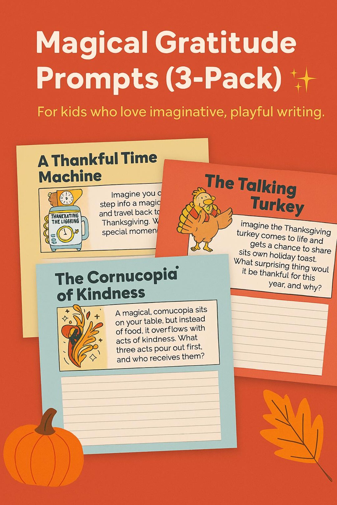 Magical Gratitude Prompts (3-pack) | Thanksgiving Writing Activities ...