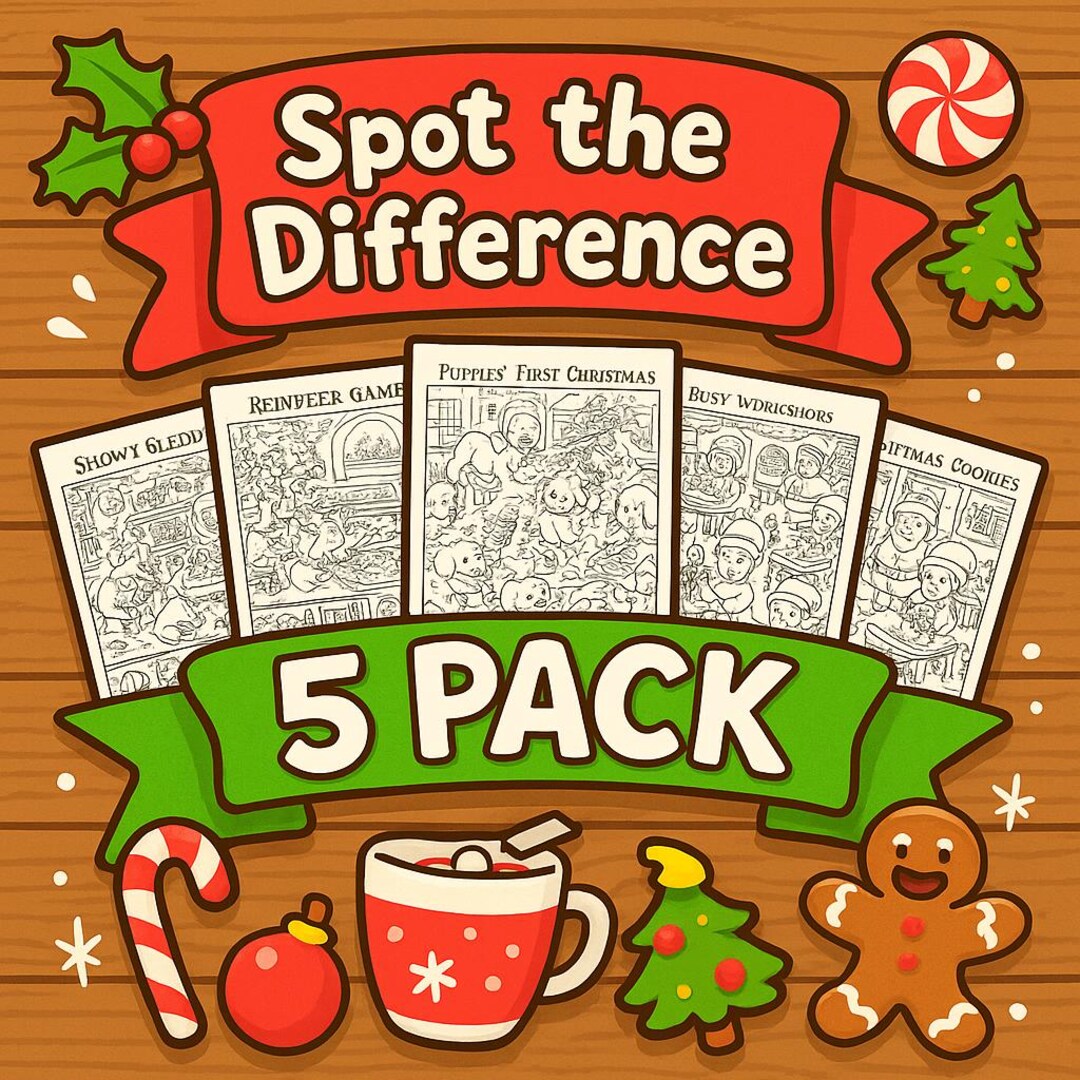Christmas Spot the Difference 5-pack | Holiday Activity Sheets - Etsy
