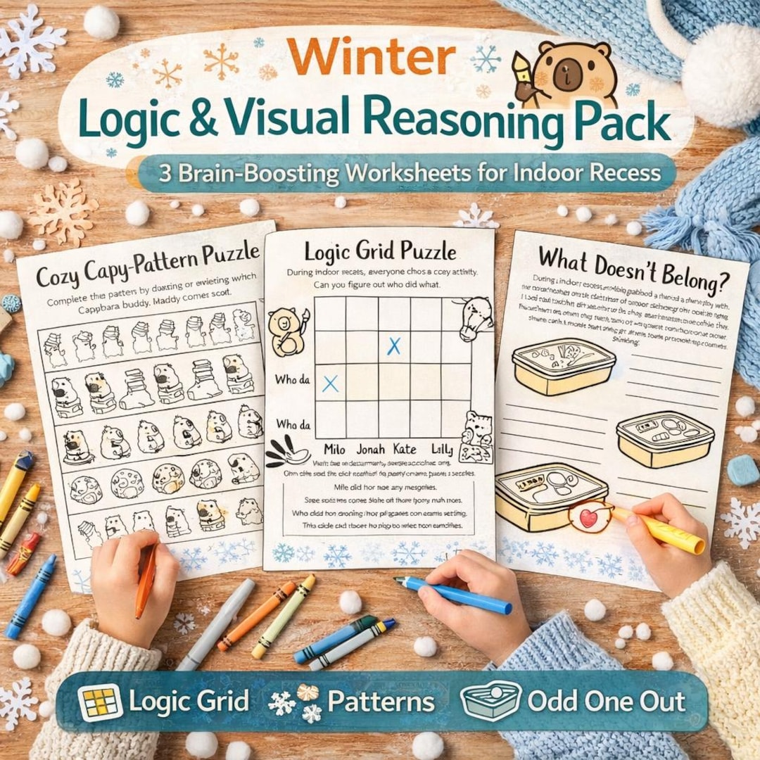 Winter Logic Puzzles for Kids | Indoor Recess Brain Games | Logic Grid ...