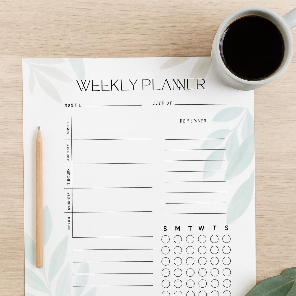 Minimalist Weekly Planner Printable: Habit Tracker, Botanical Design ...