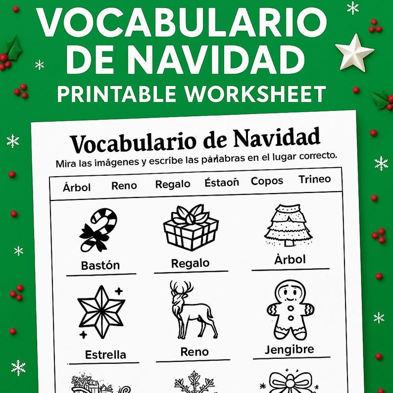 Spanish Christmas Vocabulary Worksheet | Vocabulario De Navidad - Etsy UK