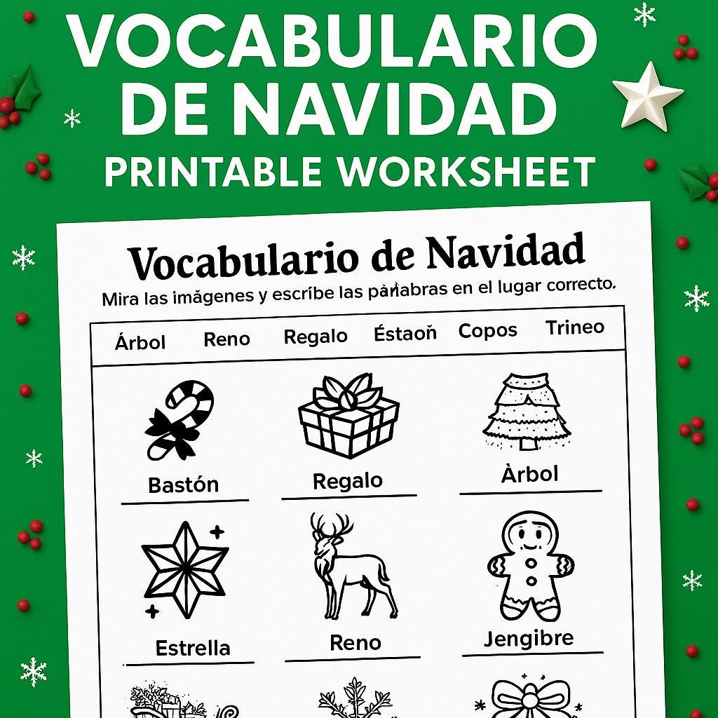 Spanish Christmas Vocabulary Worksheet | Vocabulario De Navidad - Etsy