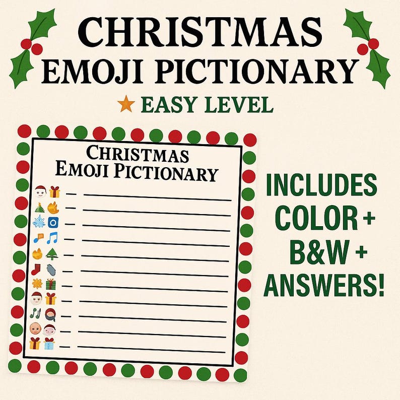 Christmas Emoji Pictionary – Easy Level | Kids Christmas Party Game Printable - Etsy
