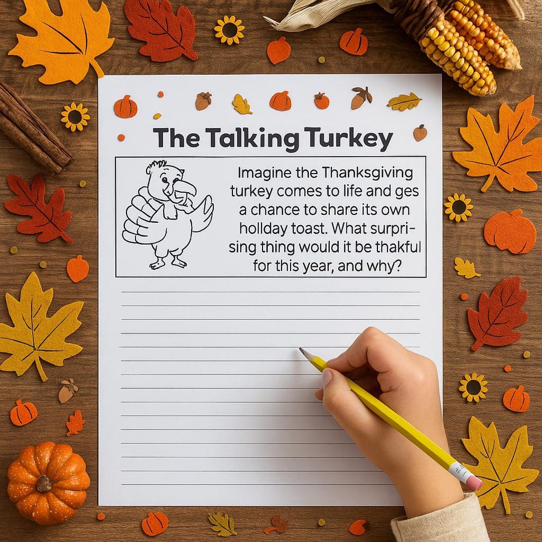 Thanksgiving Writing Prompt – “the Talking Turkey” Worksheet for Kids ...