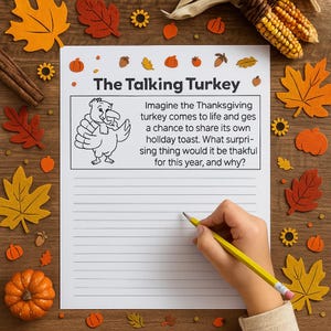 Thanksgiving Writing Prompt – “the Talking Turkey” Worksheet for Kids ...