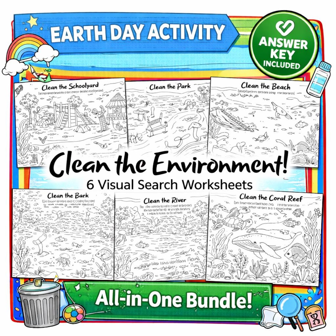 Clean the Environment Bundle | Find the Trash Activities | Earth Day ...