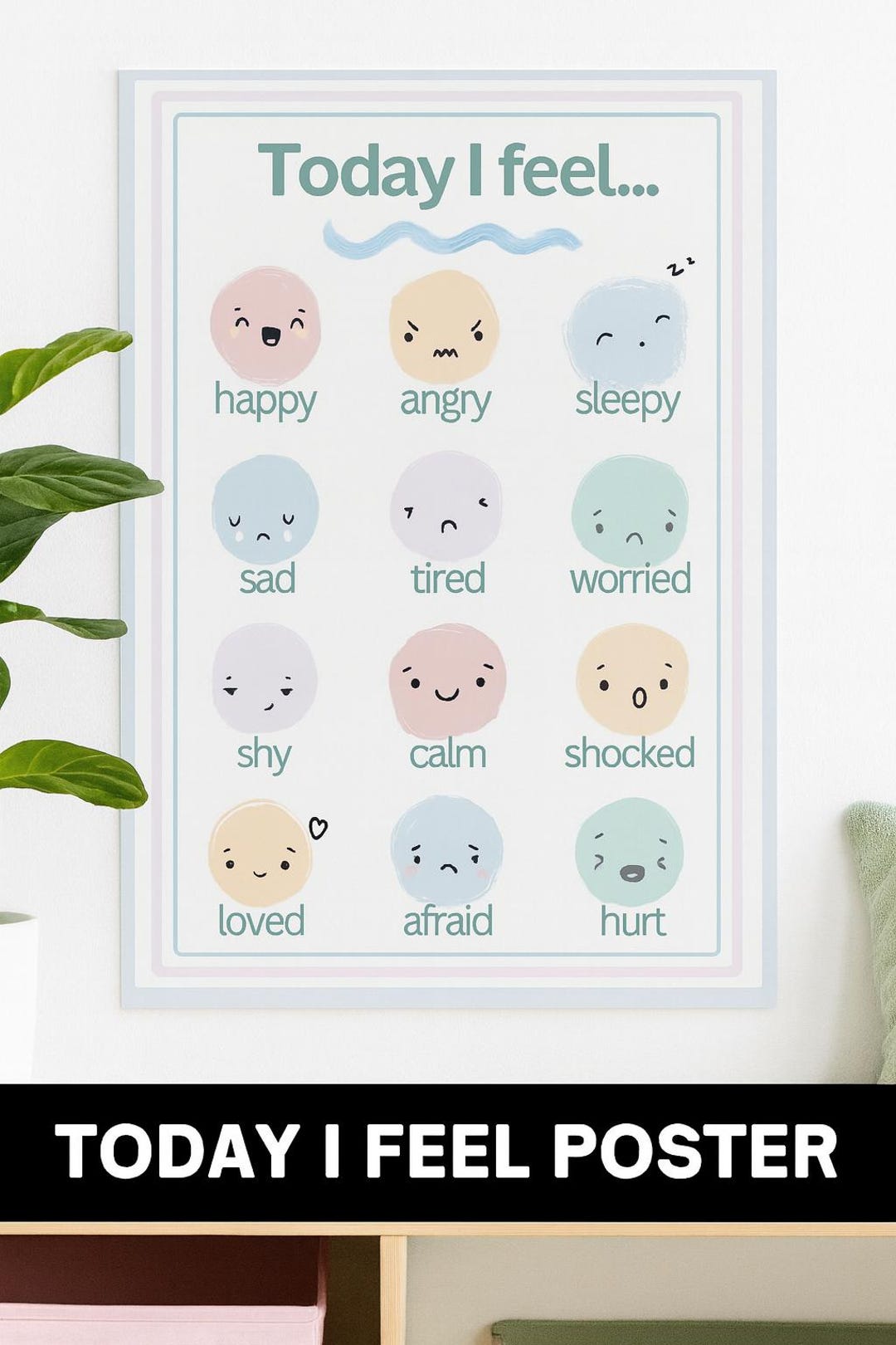 Emotions Chart Poster: Feelings Faces, Calm Corner SEL Tool (digital ...