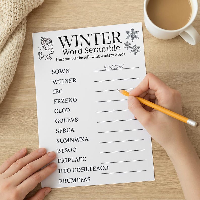 Winter Word Scramble Worksheet – Snowy Vocabulary Puzzle for Kids, ELA ...