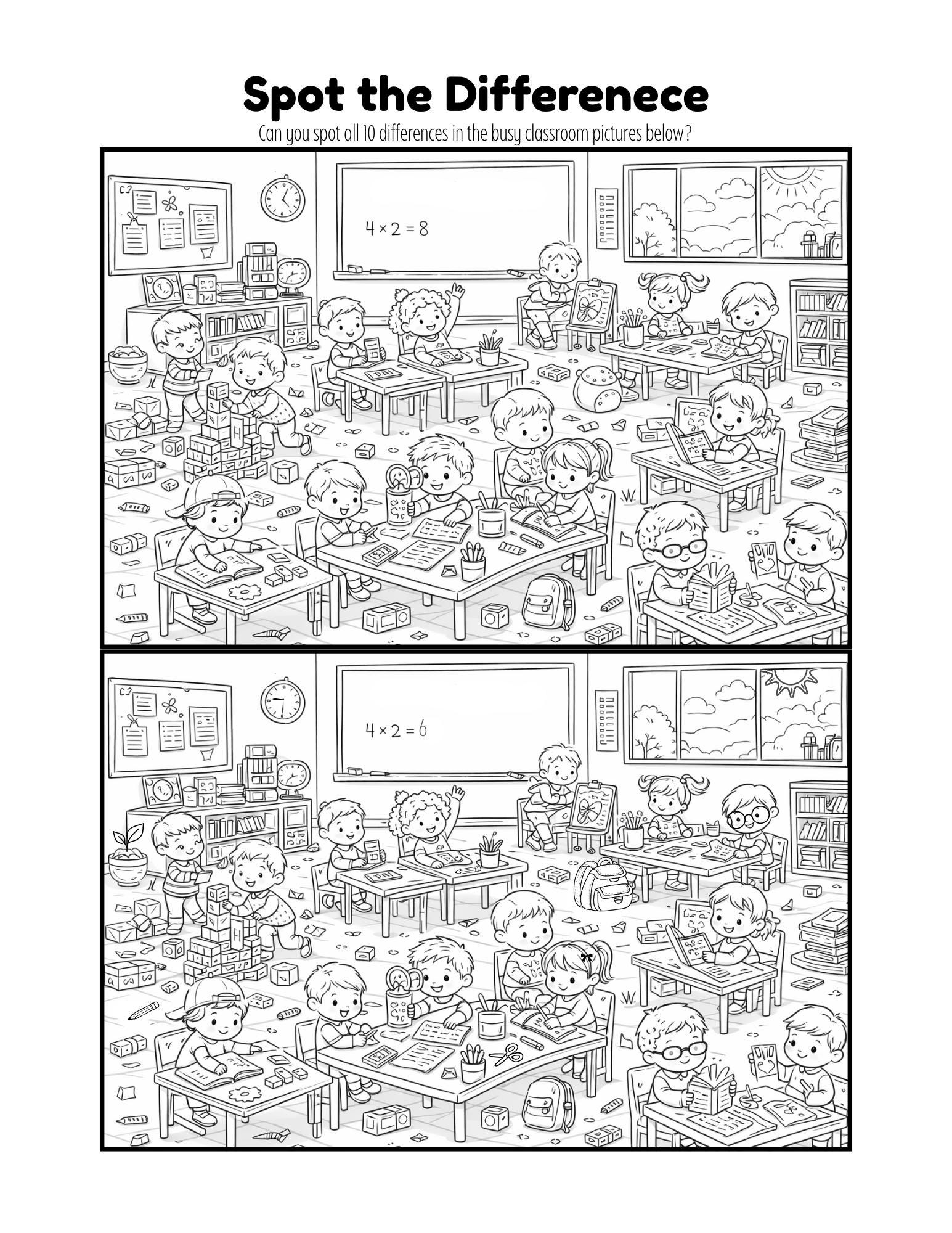 Spot the Difference School Scenes 4 Pack | Classroom, Library ...