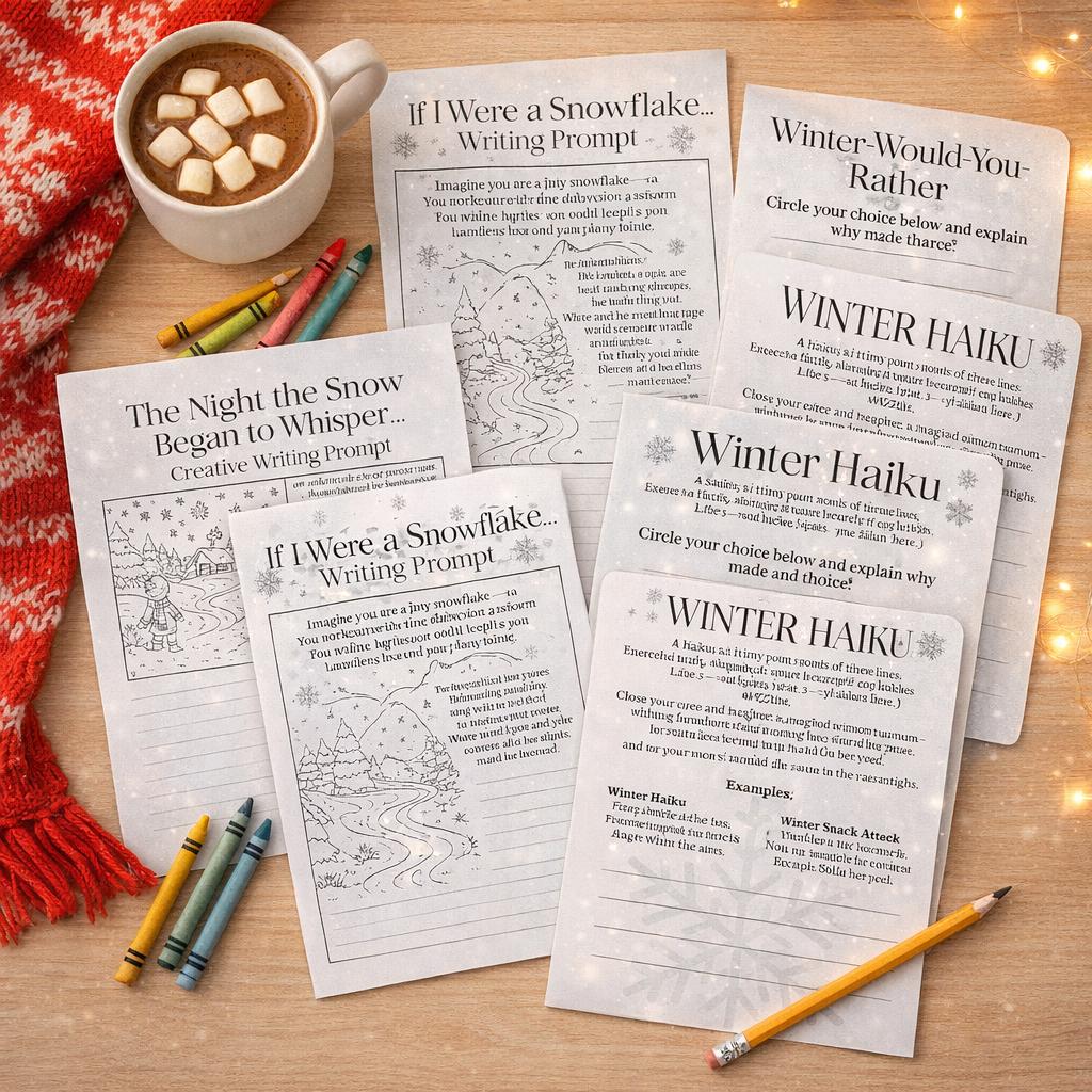 Winter Creative Writing Prompts 5 Pack | Snowflake Stories, Winter ...