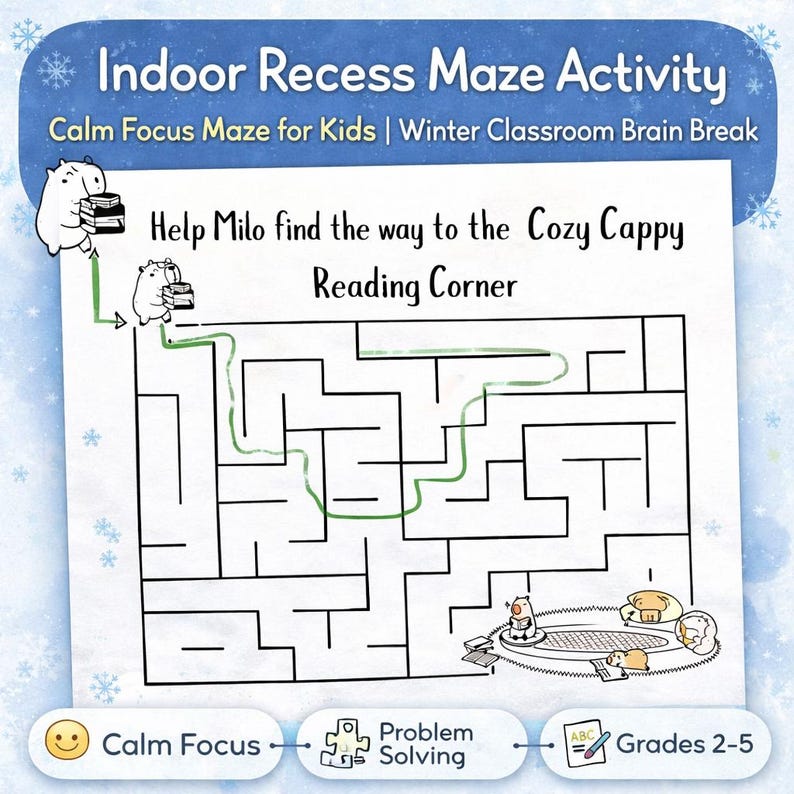Indoor Recess Capybara Maze Activity | Calm Focus Maze for Kids ...